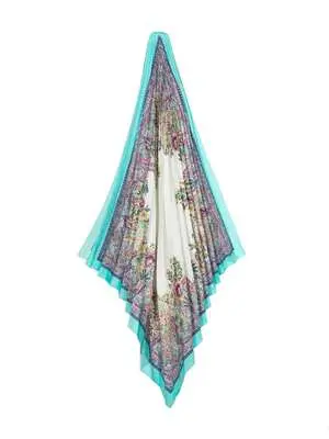 Etro Floral-print Pleated Silk Scarf - Blue