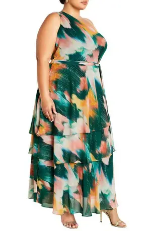 City Chic One-shoulder Tiered Maxi Dress