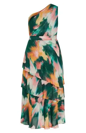 City Chic One-shoulder Tiered Maxi Dress