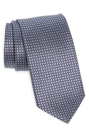 David Donahue Neat Silk Tie - Navy/white