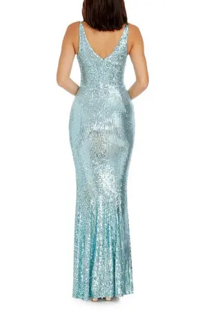 Dress The Population Jordan Sequin Gown - Light Ice Blue