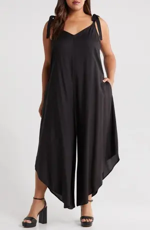 Vince Camuto Tie-strap Crop Wide-leg Jumpsuit - Rich Black