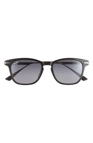 Maui Jim Manaolana 51mm Polarized Square Sunglasses - Shiny Black W/ Gunmetal