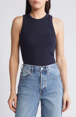 Veronica Beard Jordyn Stretch Sleeveless Pima Cotton Rib Top