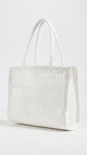 Tory Burch Ella Hand Crocheted Small Tote - White