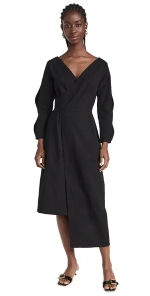 navy blue dress for baby girl Asymmetric Wrap Neck Dress
