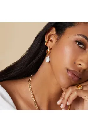 Lady Grey Plated Infinity Pearl Hoop Earrings