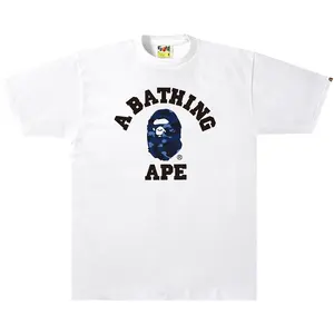 A BATHING APE Color Camo College Tee /navy - White