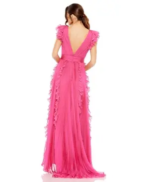 Mac Duggal Ieena Pleated Ruffle Gown - Fuchsia