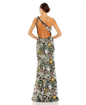 Mac Duggal Embellished One-shoulder Gown
