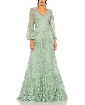 Mac Duggal V-neck Embroidered Gown - Sage