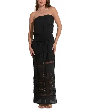 Elan Strapless Crochet Maxi Dress - Black