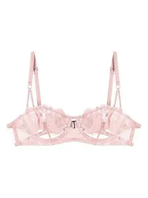 FLEUR DU MAL Rose-embroidered Balconette Bra - Pink
