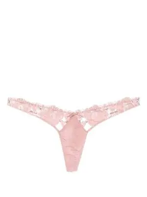 FLEUR DU MAL Rose-embroidered Thong - Pink