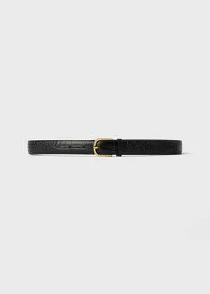 TOTEME Slim Croco-embossed Leather Belt - Black Croco