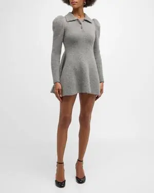 Loewe Long-Sleeve Cashmere Knit Mini Polo Dress - Grey | Editorialist