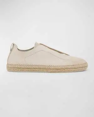 Zegna ZEGNA Triple Stitch Suede Espadrille Sneakers - Natural