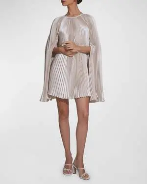 l'idee palais pleated mini dress L'Idee Palais Pleated Satin Split-Sleeve Mini Dress - Champagne