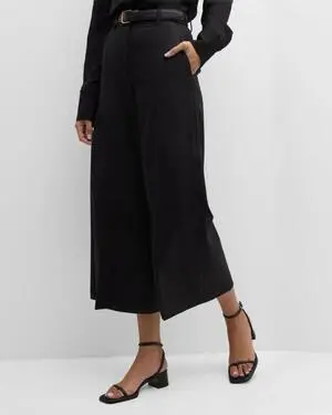 ARGENT Cropped Wide-leg Wool Trousers - Black