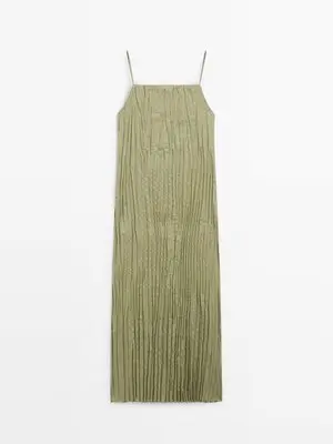 Massimo Dutti Linen Blend Strappy Dress - Apple Green | Editorialist