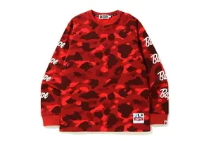 A BATHING APE Camo Sleeve Logo Long Sleeve Tee Shirt - Red