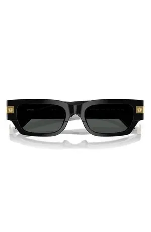 Versace 53mm Plaque Rectangular Sunglasses - Black