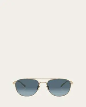 Oliver Spencer Rivetti Titanium Aviator Sunglasses - Blue Gradient