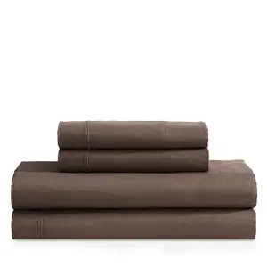 Calvin Klein Washed Percale Cotton 4 Piece Sheet Set - Earth Brown