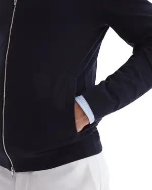 REISS Hampshire Slim Fit Wool Zip Sweater - Navy