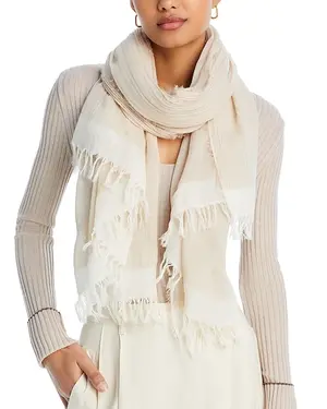 Vince Cotton Border Stripe Scarf - Ivory