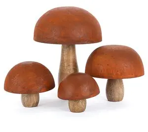GERSON INTERNATIONAL Set Of 4 Metal And Wood Mushrooms Gerson Int Ernational - One-color