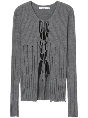 B+AB Distressed-effect Ribbed-knit Cardigan