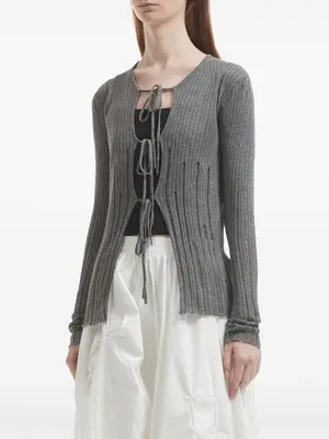 B+AB Distressed-effect Ribbed-knit Cardigan