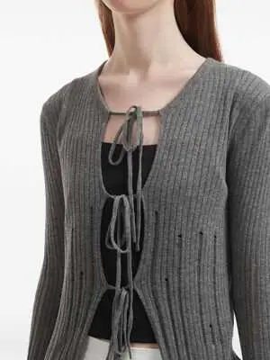 B+AB Distressed-effect Ribbed-knit Cardigan