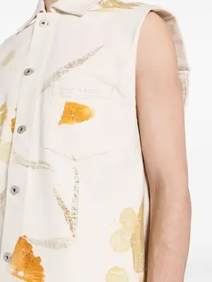 FENG CHEN WANG Leaf-print Denim Vest