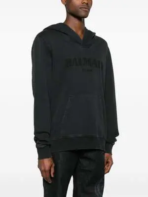 Balmain Logo-embroidered Cotton Hoodie - Grey
