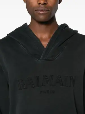 Balmain Logo-embroidered Cotton Hoodie - Grey