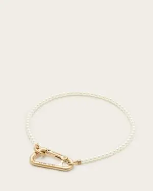 ALLSAINTS Pearl Carabiner Clasp Necklace - Warm Brass/white