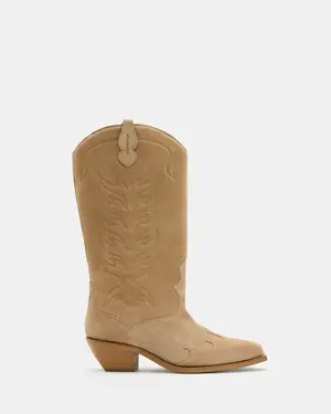 ALLSAINTS Dolly Western Suede Boots Oak Beige