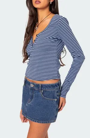 EDIKTED Jocelyn Stripe Stretch Cotton Top - Blue