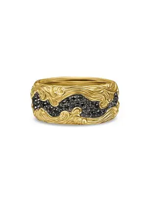 David Yurman Waves Band Ring In 18k Yellow Gold - Black Diamond