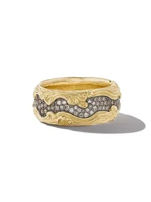 David Yurman Waves Band Ring In 18k Yellow Gold - Cognac Diamond