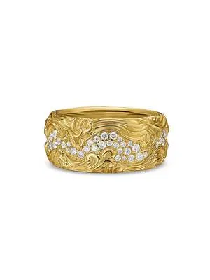 David Yurman Waves Band Ring In 18k Yellow Gold - Diamond