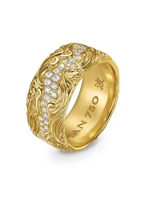 David Yurman Waves Band Ring In 18k Yellow Gold - Diamond