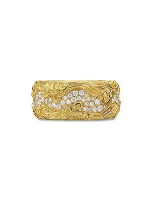 David Yurman Waves Band Ring In 18k Yellow Gold - Diamond