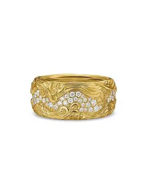 David Yurman Waves Band Ring In 18k Yellow Gold - Diamond