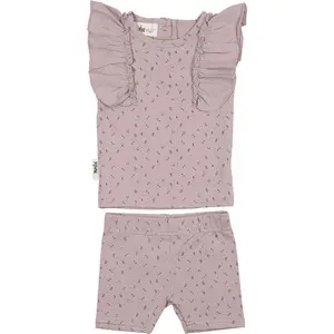 MANIÈRE Petals & Polka Dots Flutter Sleeve Top & Shorts Set - Mauve