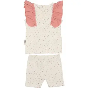 MANIÈRE Manière Petals & Polka Dots Flutter Sleeve Top & Shorts Set White
