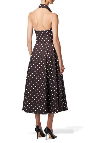 Carolina Herrera Polka Dot Halter Neck Midi Shirtdress