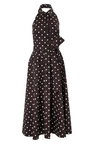 Carolina Herrera Polka Dot Halter Neck Midi Shirtdress